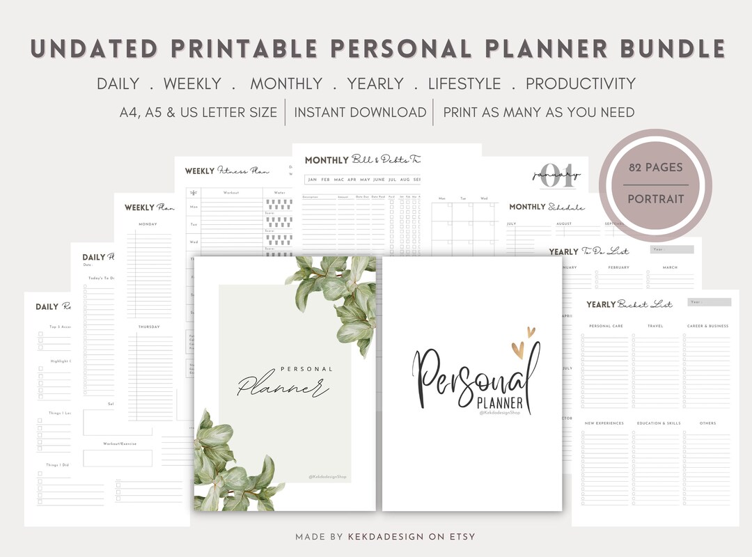 Undated Printable Personal Planner Bundle . Daily Planner . Weekly ...