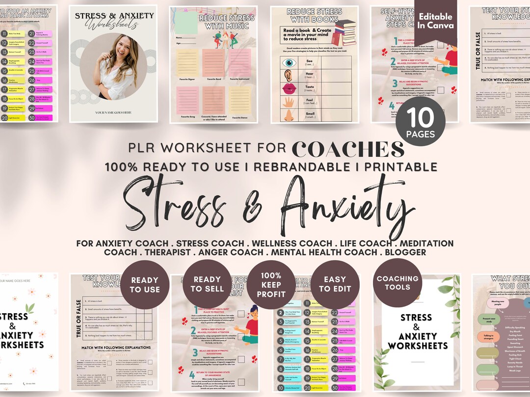Stress and Anxiety Worksheets, PLR Life Coaching Program, Coaching ...