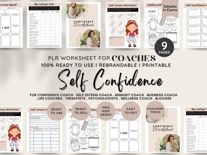 PLR Self Confidence Worksheets, Therapy Worksheets, PLR Life Coaching ...