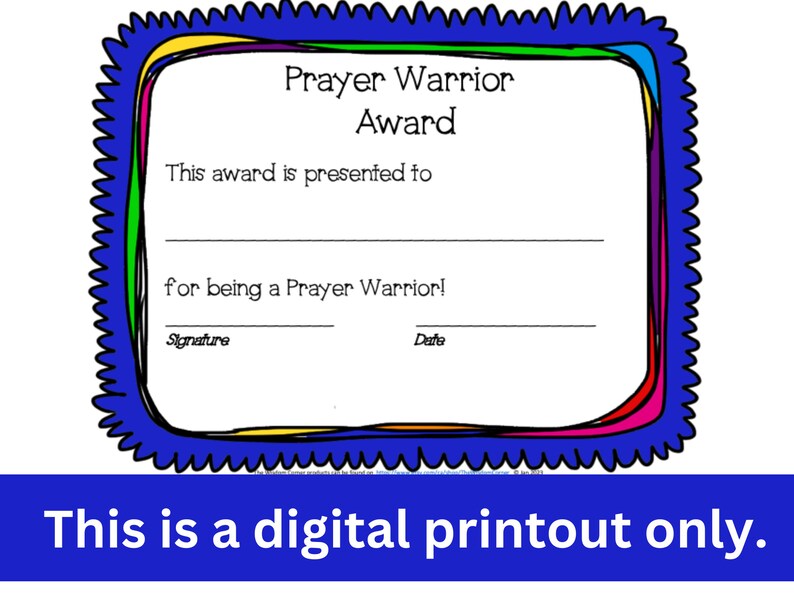 Prayer Warrior Award Christian Sunday Schools Homeschools - Etsy