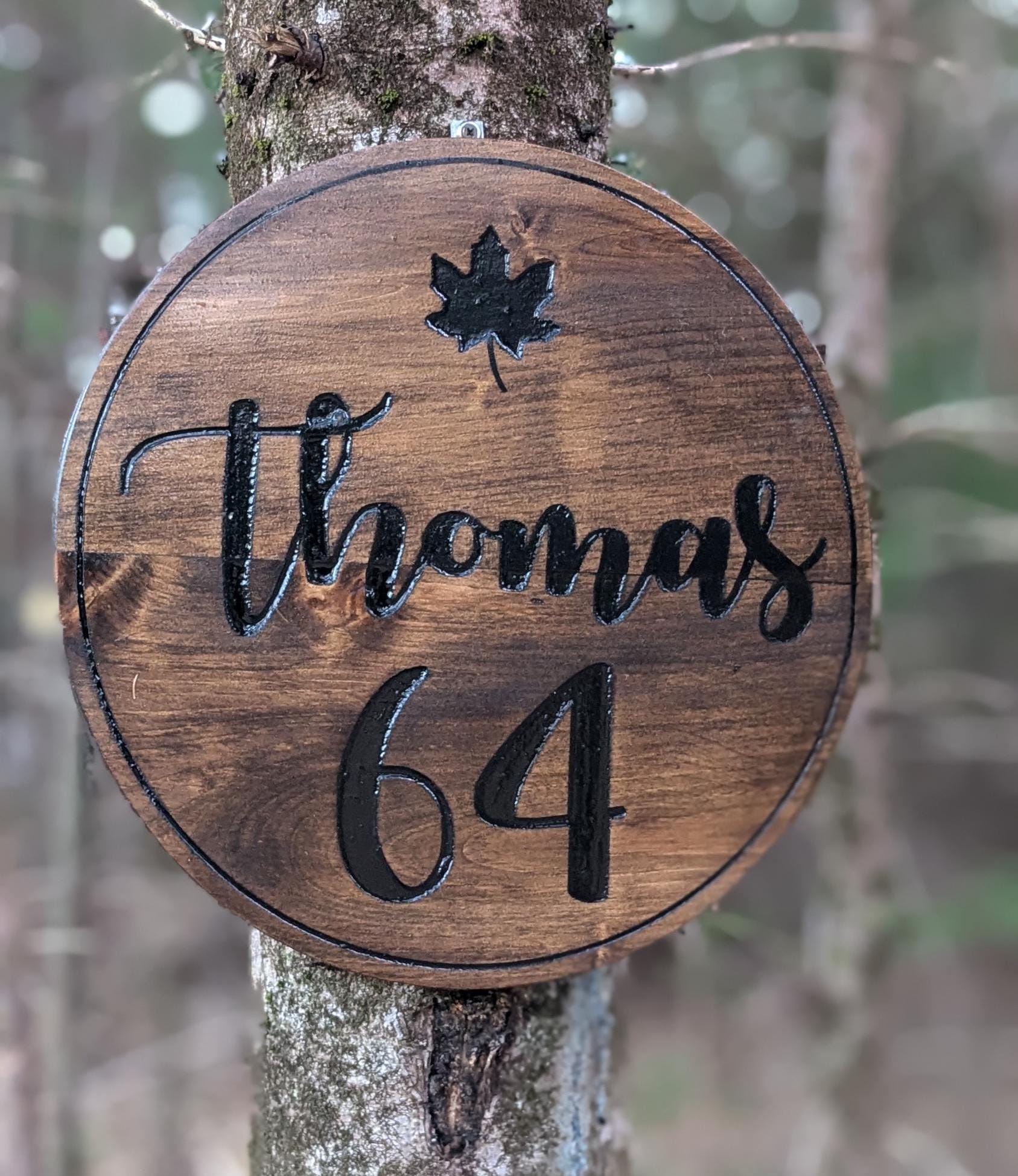 Family Name Round House Number Sign, Personalized Wood Engraved Plaque ...