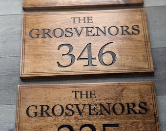 Family Name Round House Number Sign, Personalized Wood Engraved Plaque ...