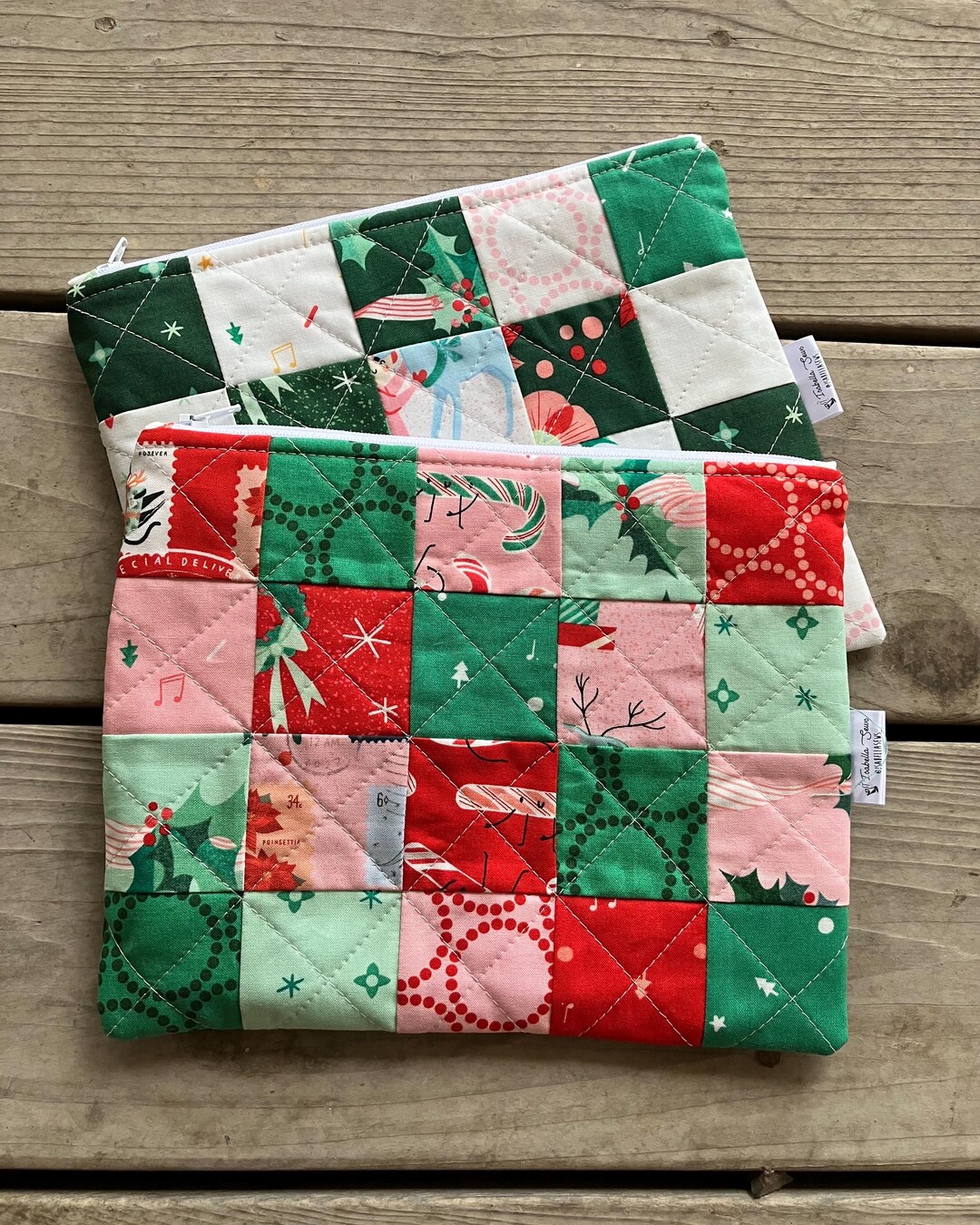 Tiny Christmas Patchwork Pouch | Quilted Zipper Bag - Etsy