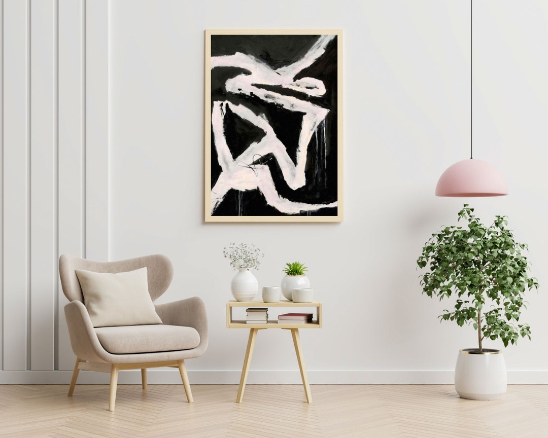 Black and White Abstract Line Art, Line Drawing Print, Watercolor Art ...