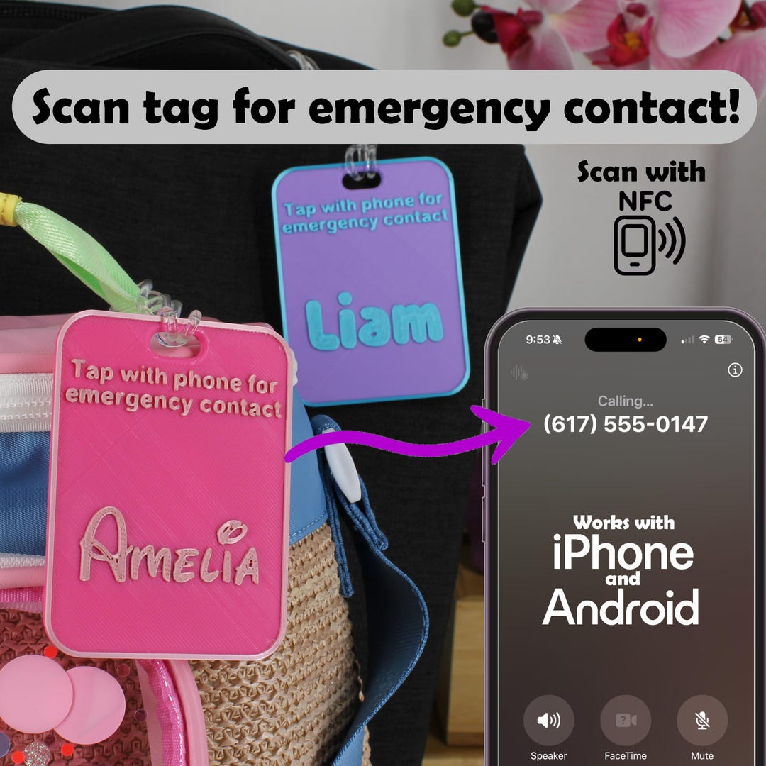Emergency Contact Bag Tag - NFC Smart Backpack Tag - Scan Tag Safety ...