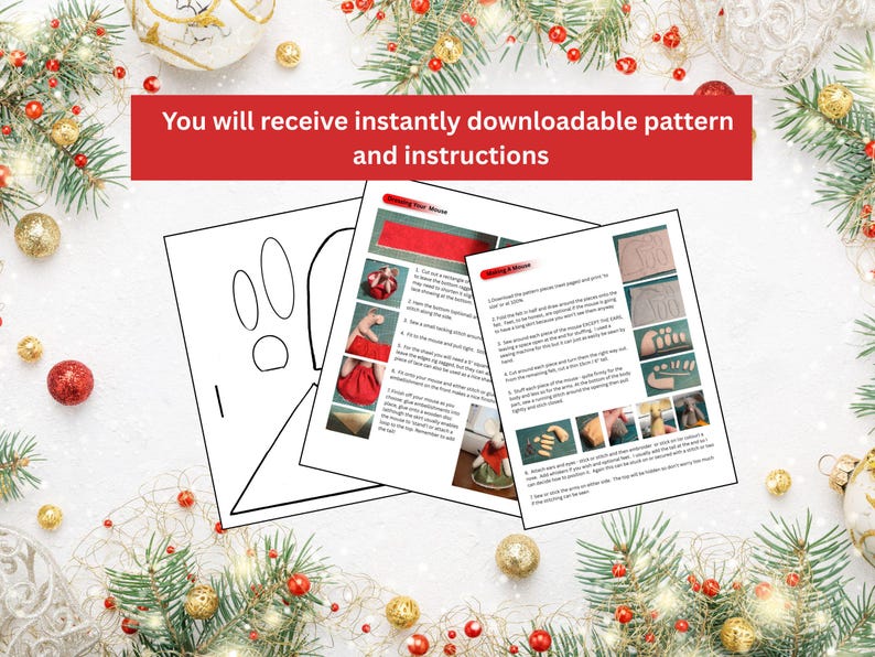 Christmas Mouse Sewing Pattern PDF | Easy Felt Ornament | Handmade ...