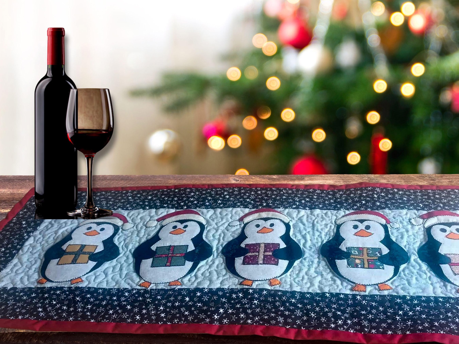 Christmas Table Runner Pattern. Easy Sewing Pattern Using Raw Edge ...