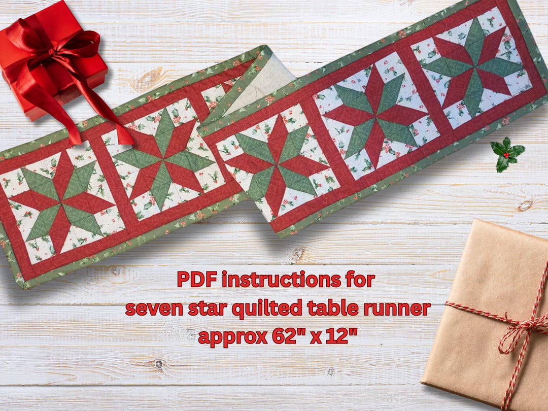 Patchwork Quilted Christmas Table Runner in Lone Star Pattern. Approx ...