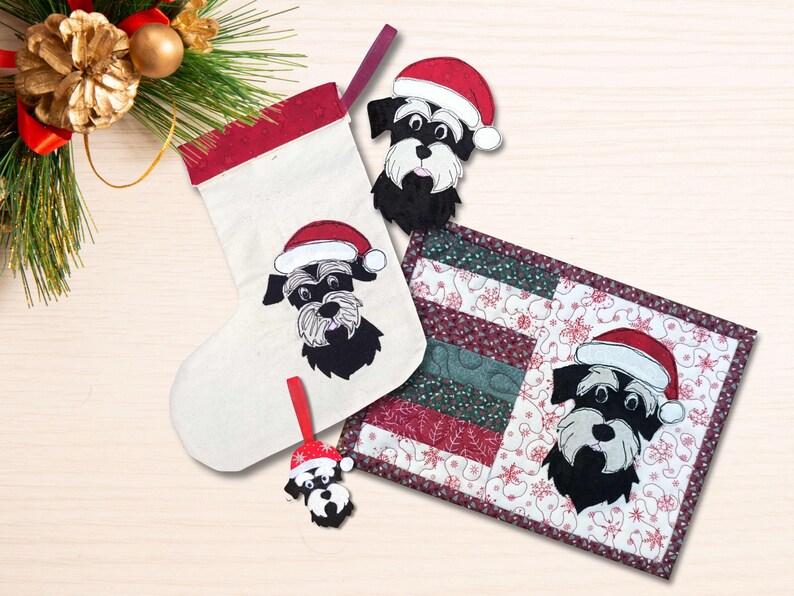 Christmas Schnauzer Applique PDF Pattern: Mug Rug, Stocking (3/5/8 Inch ...