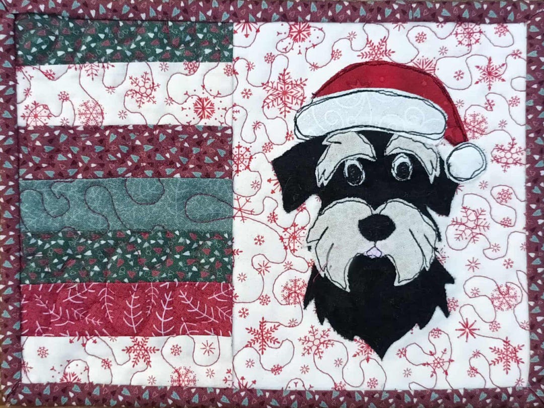 Christmas Schnauzer Applique PDF Pattern: Mug Rug, Stocking (3/5/8 Inch ...