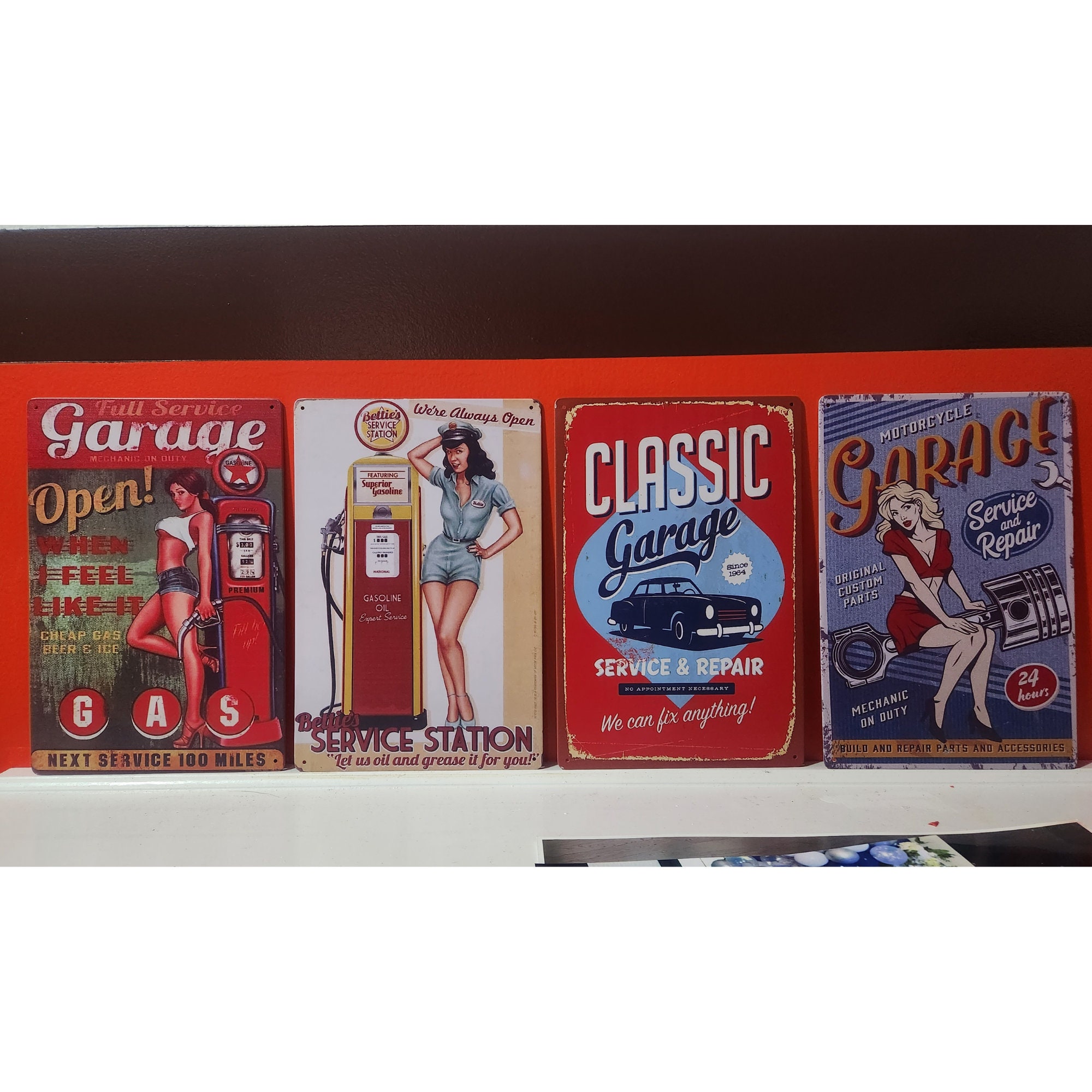 Vintage Full Service Garage Metal Tin Sign, Vintage Classic Garage Sign ...