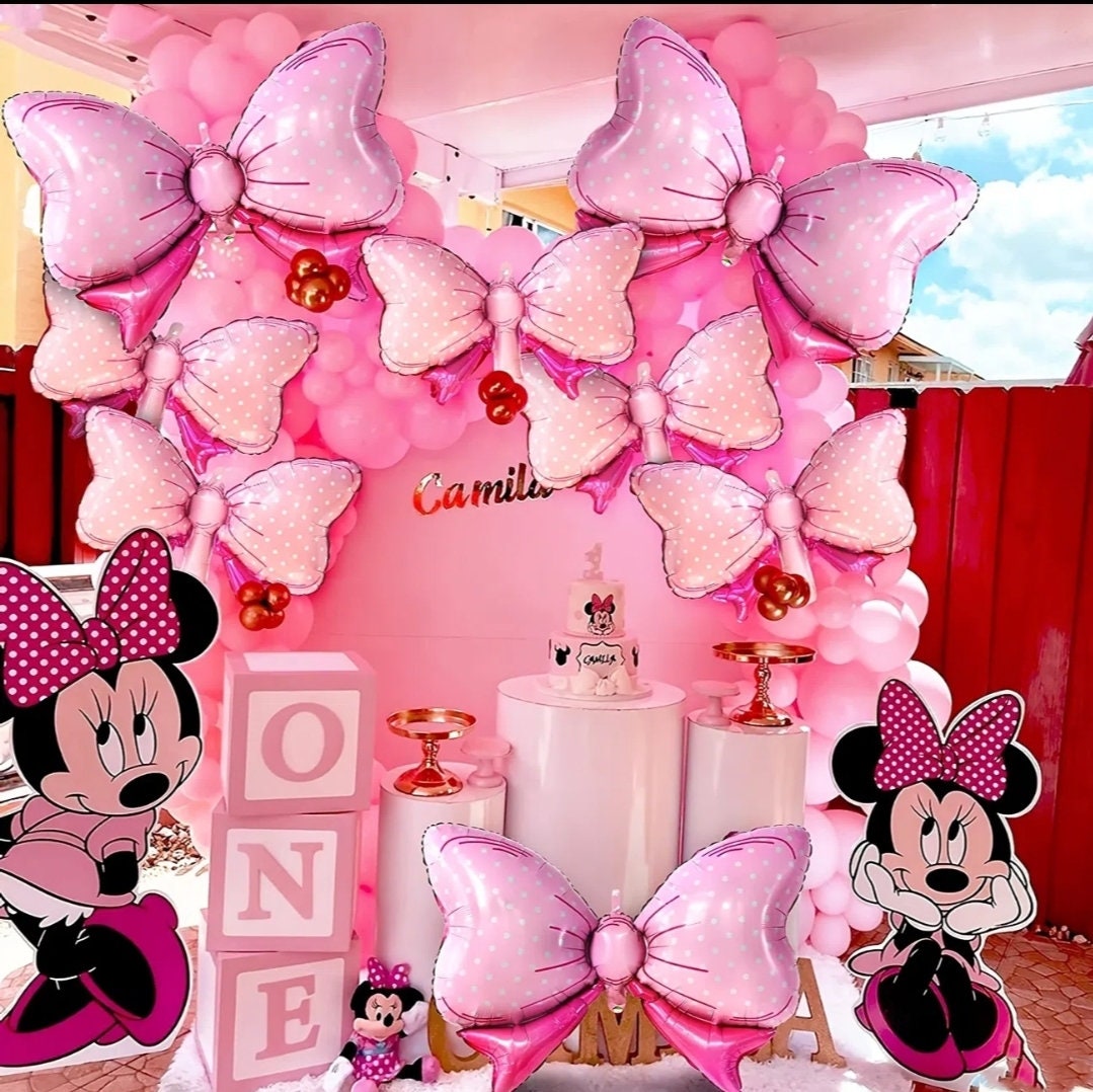Minnie Mouse Balloons, Pink Bow Balloon Decorations, Blue Bow Balloon ...
