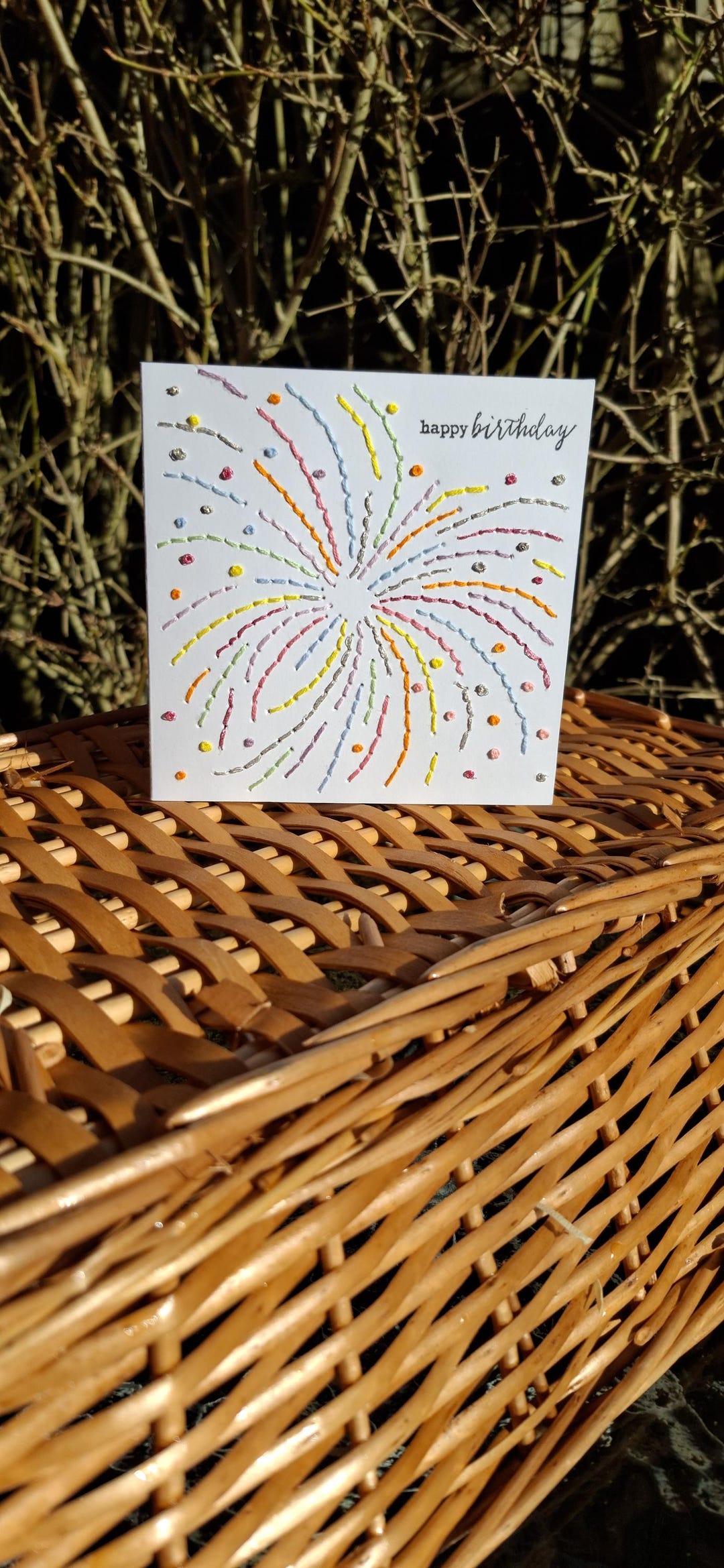 Embroidered Firework Happy Birthday Card, Rainbow Fireword, Multi ...