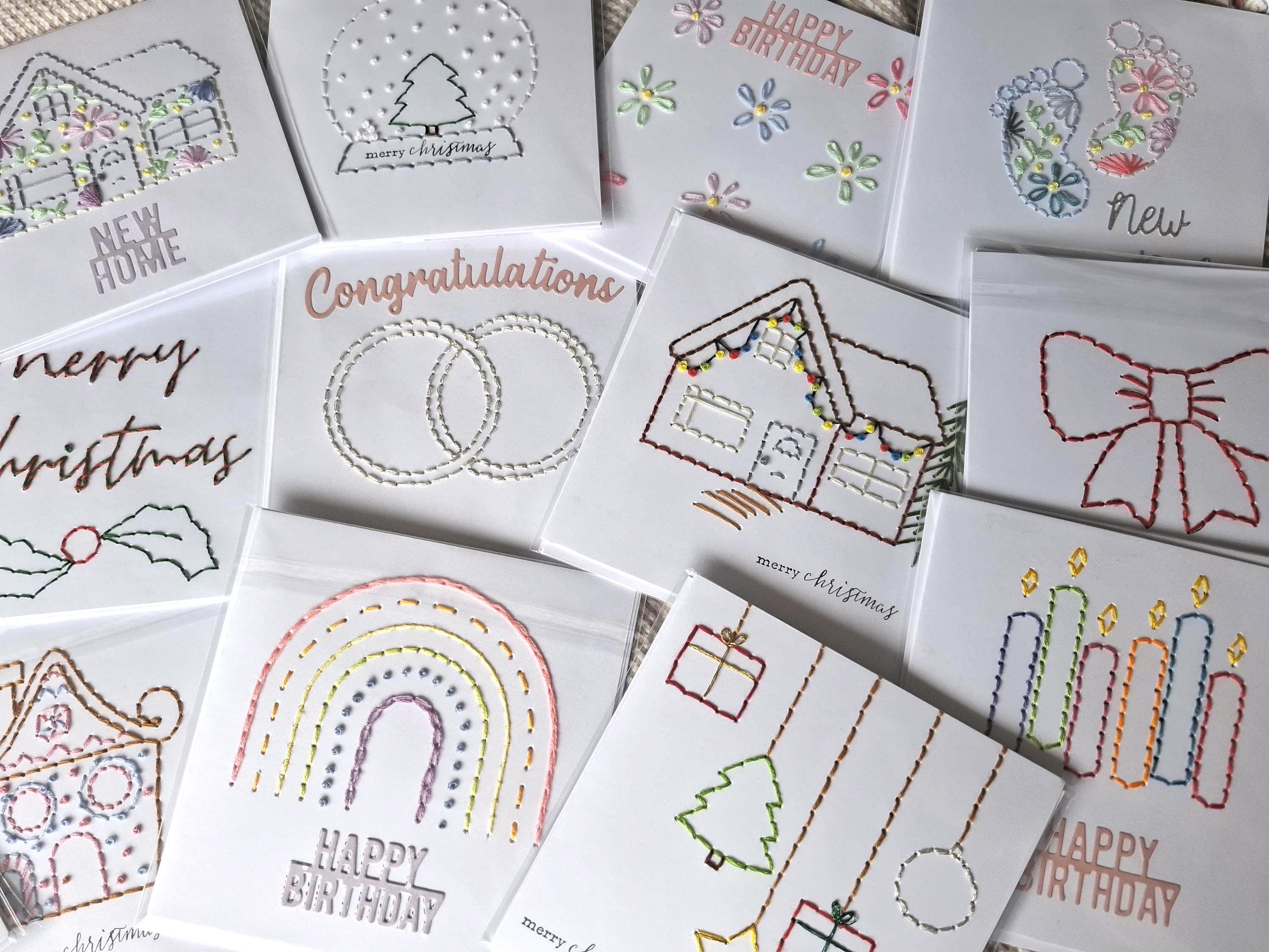 Handmade Embroidered Merry Christmas Card, Christmas Tree Card, Fairy ...