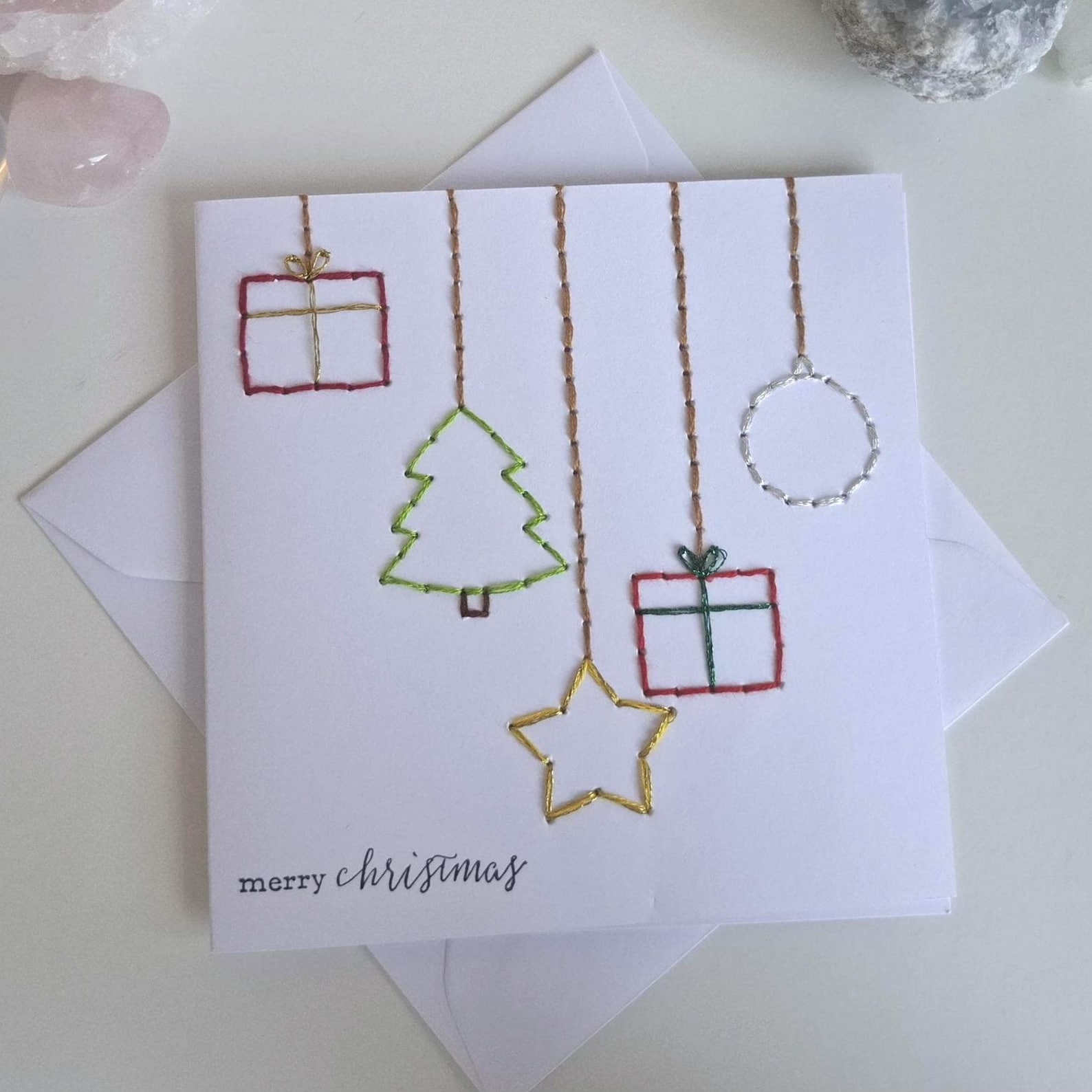 Embroidered Christmas Card, Hanging Baubles, Hanging Tree, Star and ...