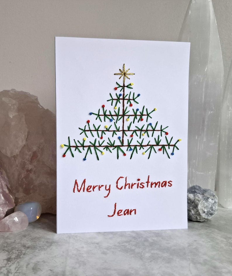 Handmade Embroidered Christmas Tree Card: Unique Holiday Card - Etsy UK