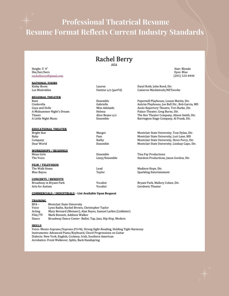 PROFESSIONAL ACTOR RESUME, Theater Resume Template, Current Acting ...