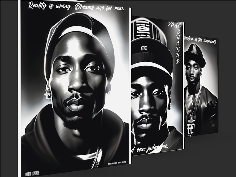Set of 3 Tupac Poster Vintage 2pac Wall Art Black and White Poster ...