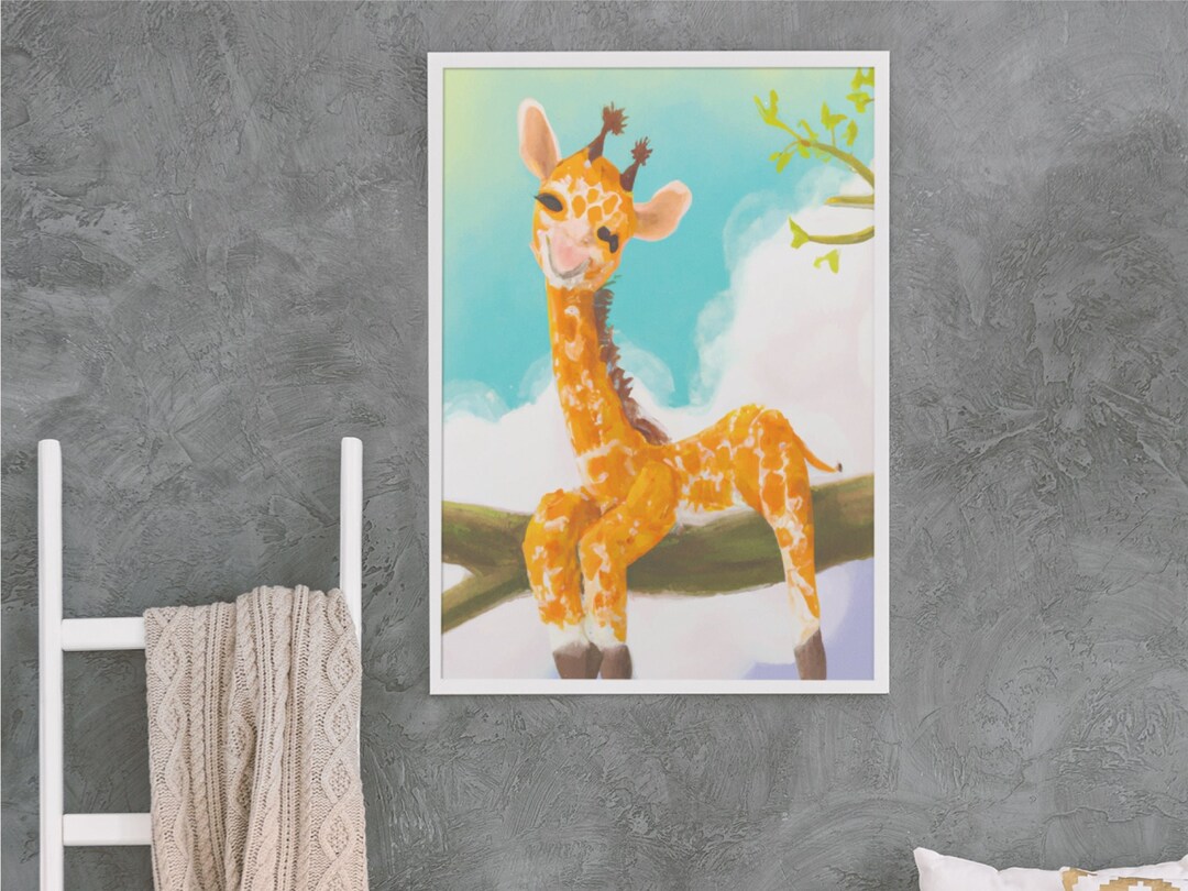Giraffe Painting Poster for Kids Little Cute Giraffe for Nursery Wall ...