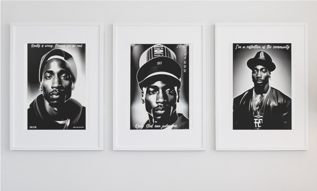 Set of 3 Tupac Poster Vintage 2pac Wall Art Black and White Poster ...