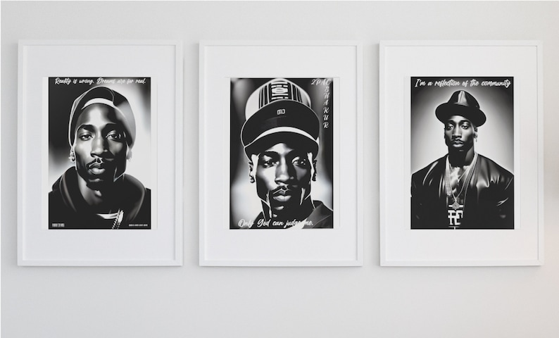 Set of 3 Tupac Poster Vintage 2pac Wall Art Black and White Poster ...