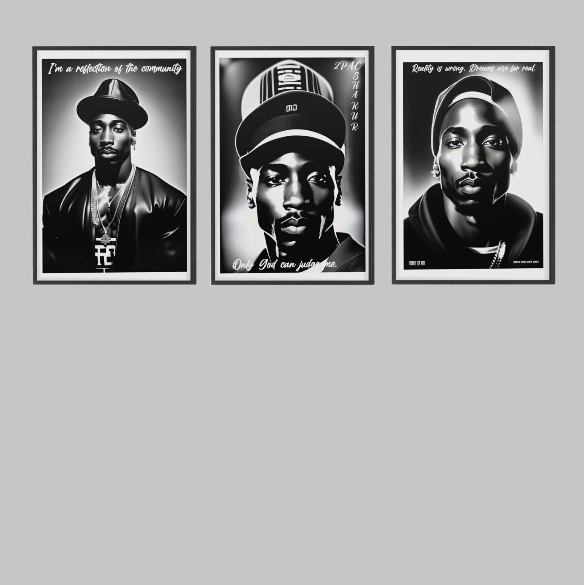 Set of 3 Tupac Poster Vintage 2pac Wall Art Black and White Poster ...