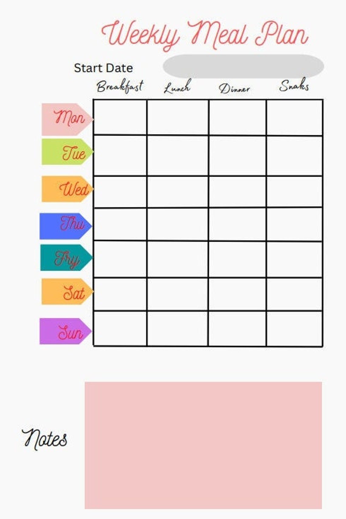 Printable Weekly Meal Planner, Instant Download, Food Dairy, Meal Prep ...