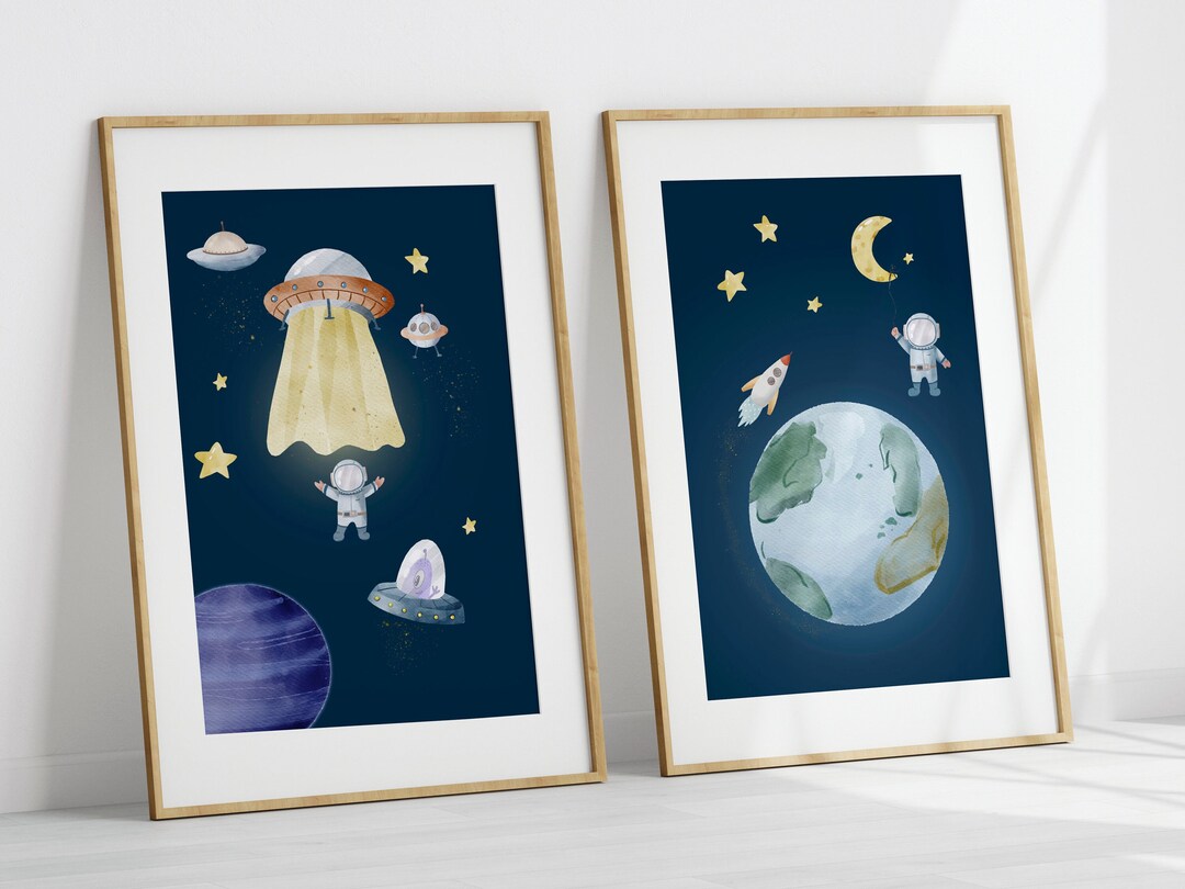 Outerspace Themed Kids Bedroom Decor, Set of 2, Unique Art Prints for ...