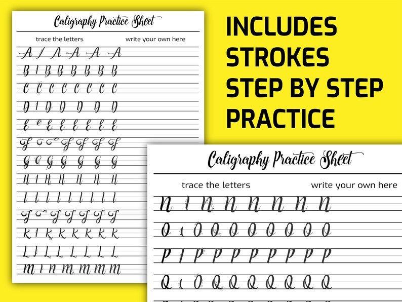 Basics of Calligraphy Practice Sheet Templates Calligraphy Printable ...