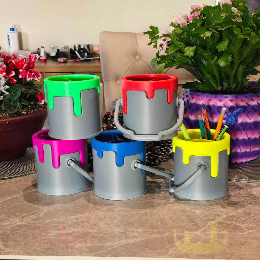 Dripping Paint Bucket Desk Organizer Fun Desk Organizer for Artists and ...