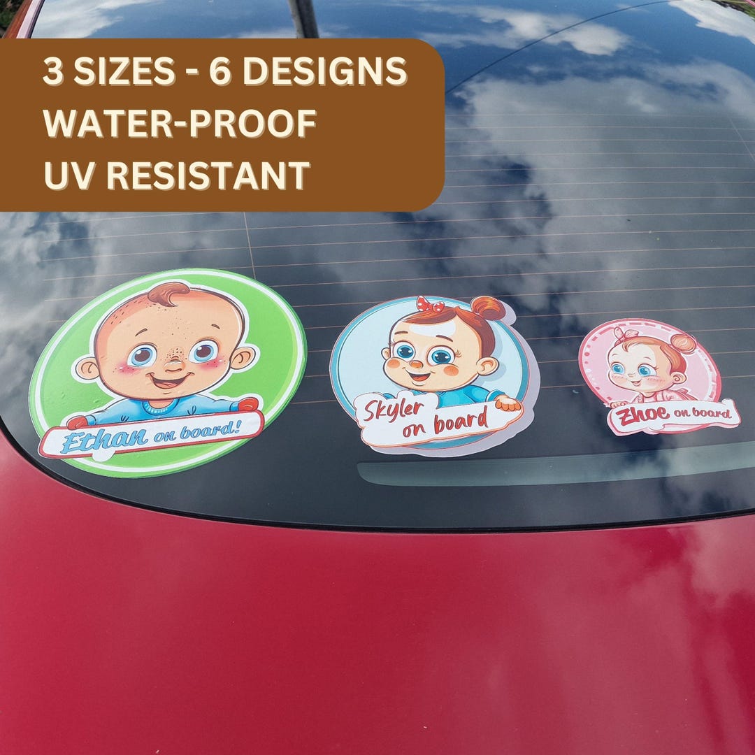 Personalized Baby on Board Car Sticker – Custom Name, 6 Designs, 3 ...
