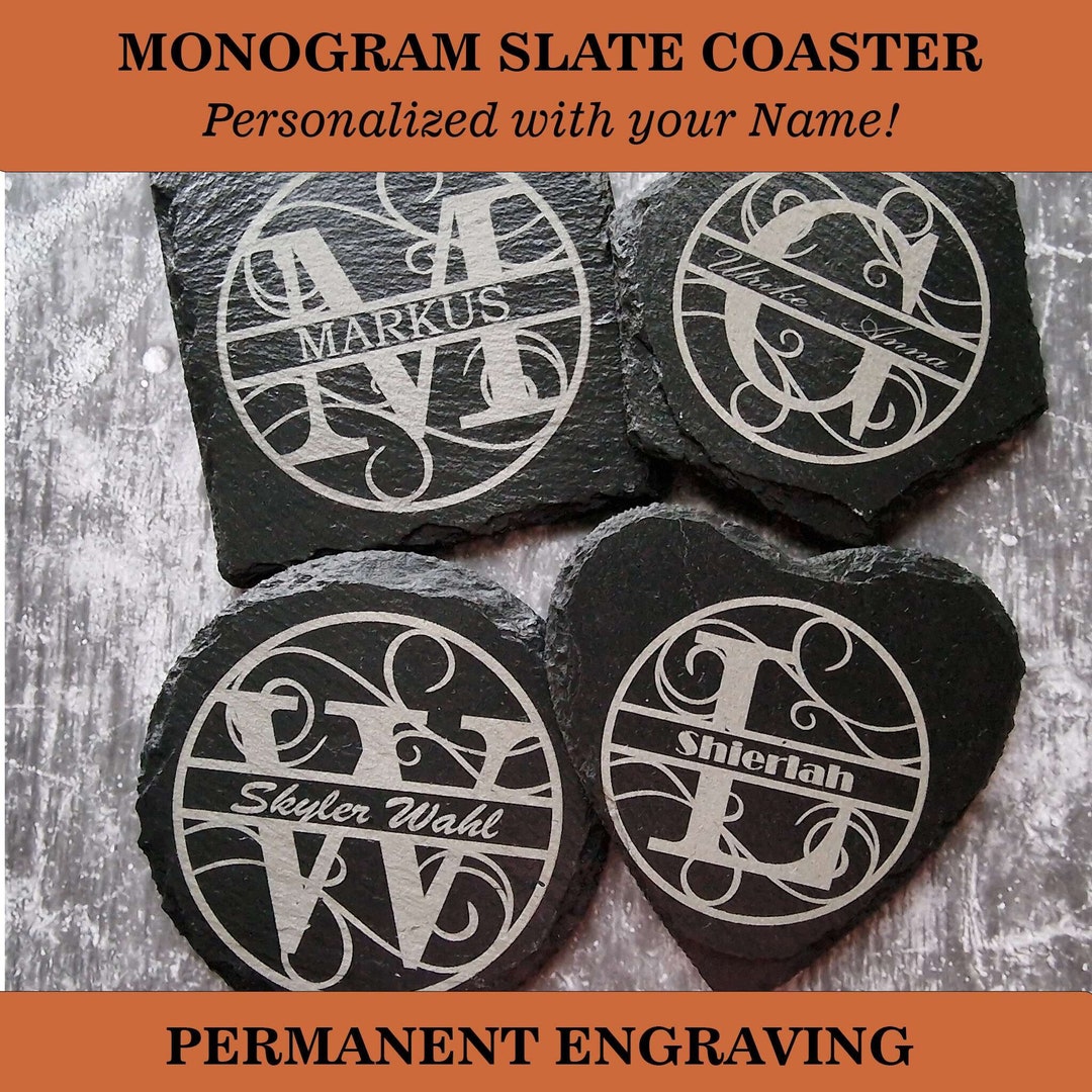 Monogram Name Slate Coaster - With Your Name - Permanent Laser ...