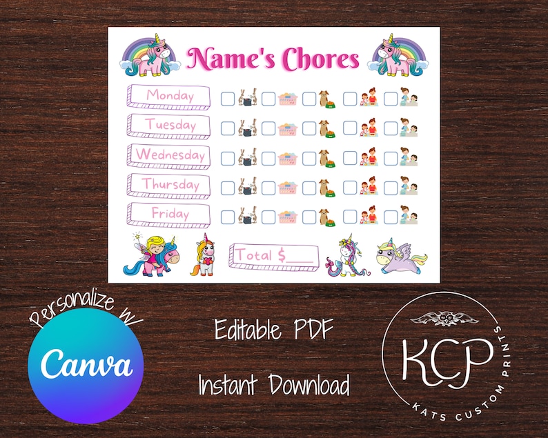 Unicorn Chore Chart Printable - Etsy