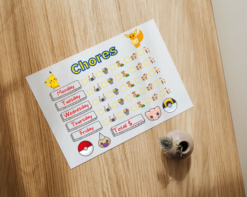 Printable Pokemon Chore Chart - Etsy