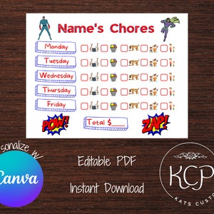 Superhero Chore Chart Printable - Etsy