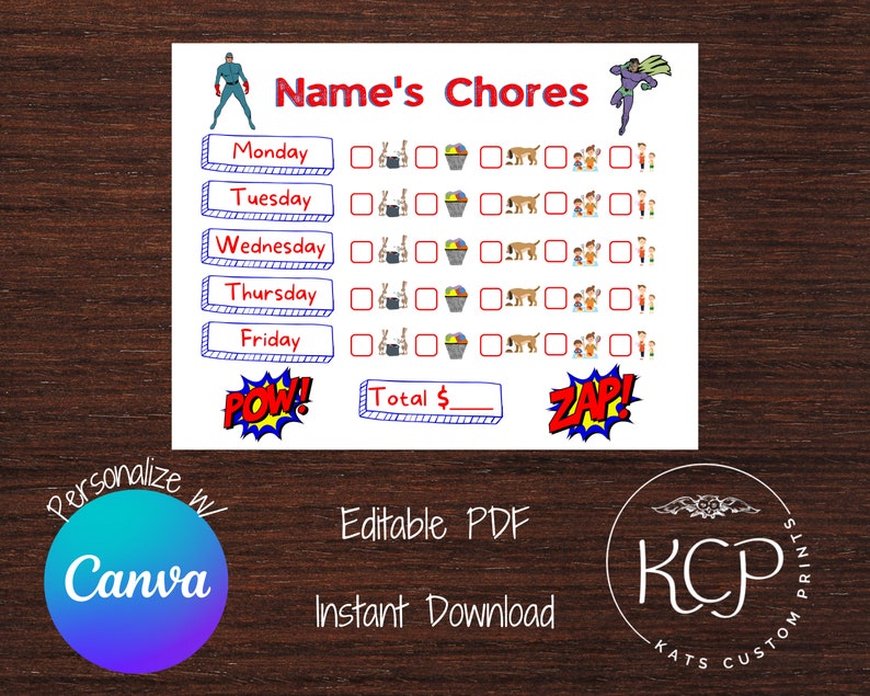 Superhero Chore Chart Printable - Etsy