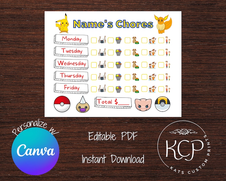 Printable Pokemon Chore Chart - Etsy