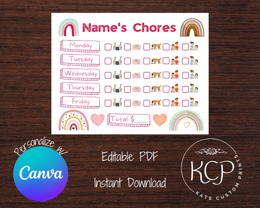Rainbow Chore Chart Pintable - Etsy