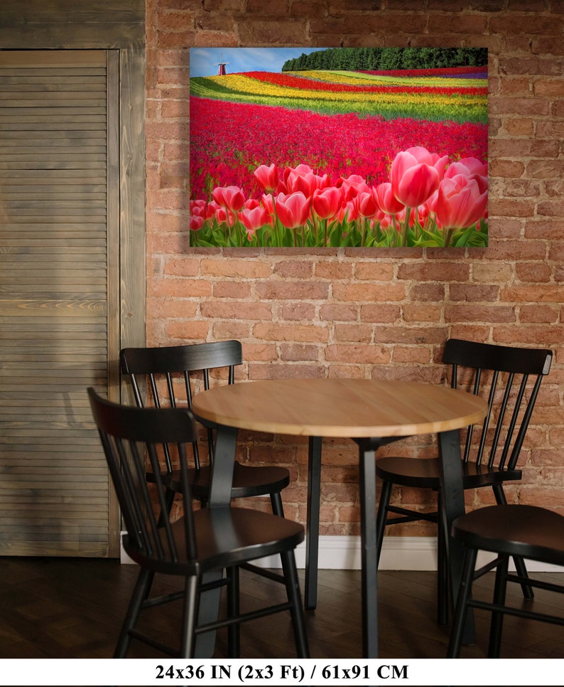 Tulip Farm Wall Art, Colourful Botanical, Painterly Garden Scene ...