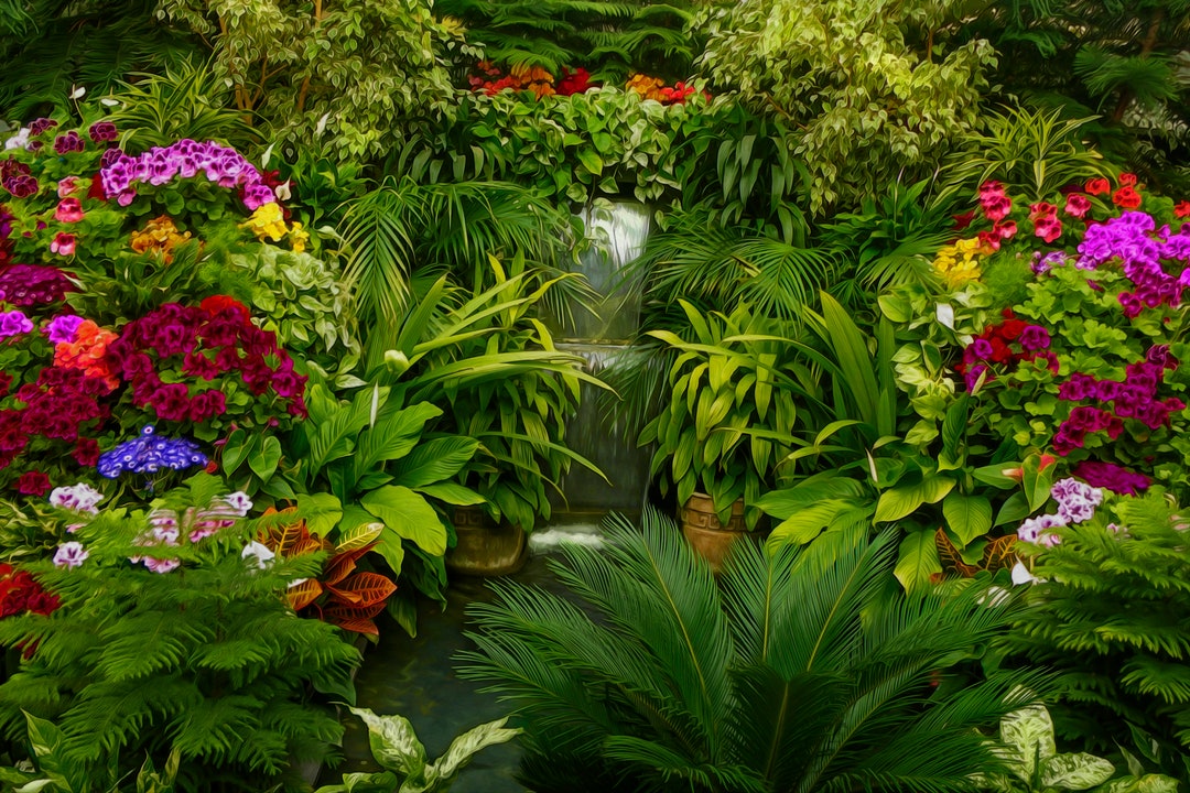 Painted Atrium With Fountain and Pottery, Canvas Wall Art, Painterly ...
