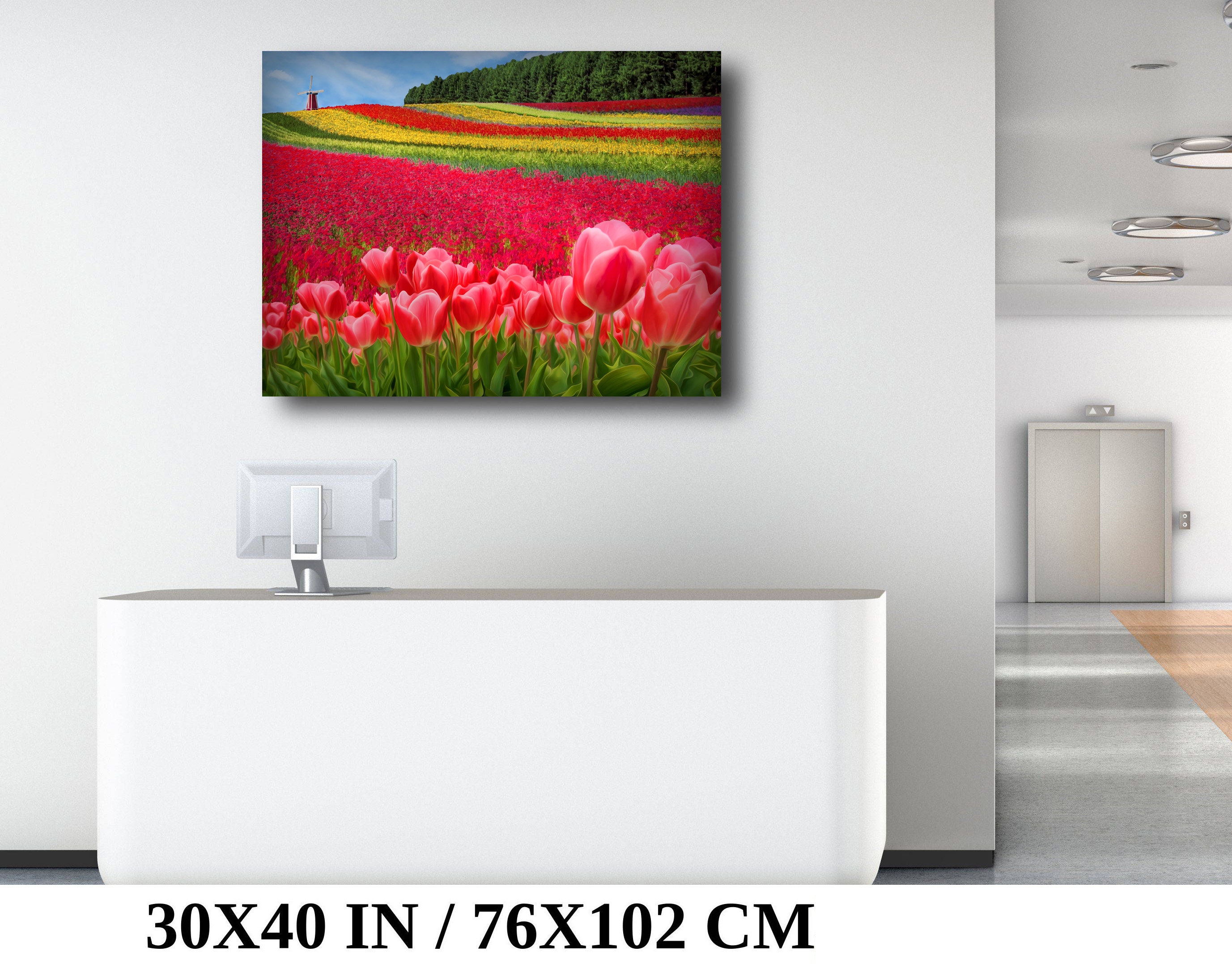 Tulip Farm Wall Art, Colourful Botanical, Painterly Garden Scene ...