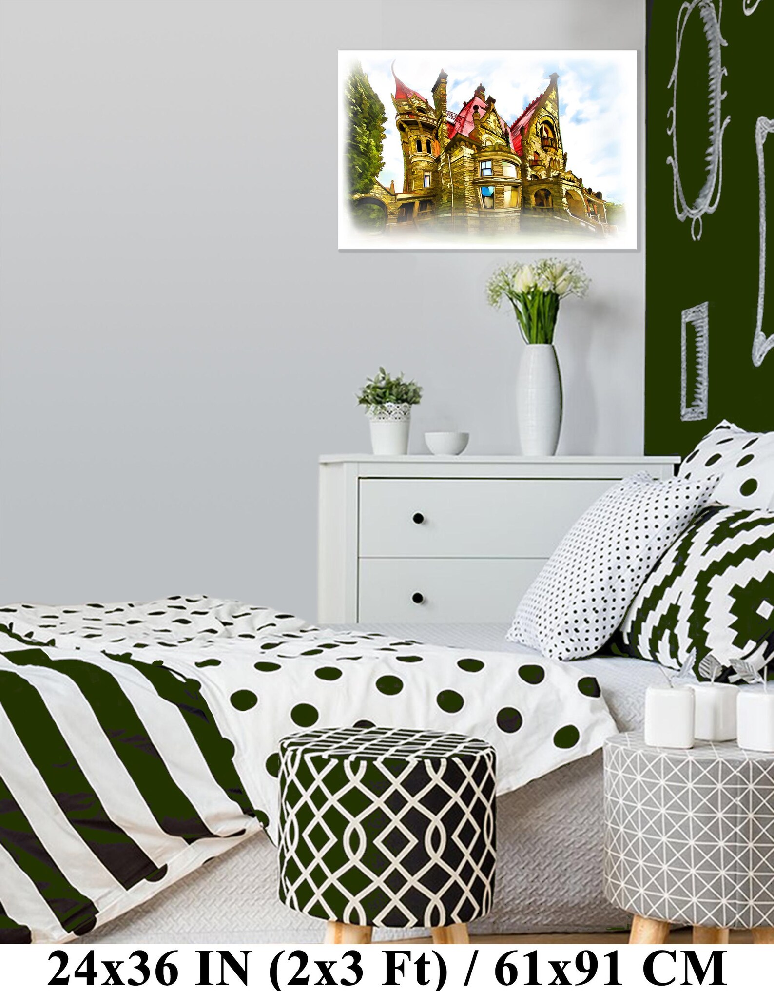 Kooky Victorian Cartoon Castle, Magical Fantasy Wall Art Print, Dreamy ...