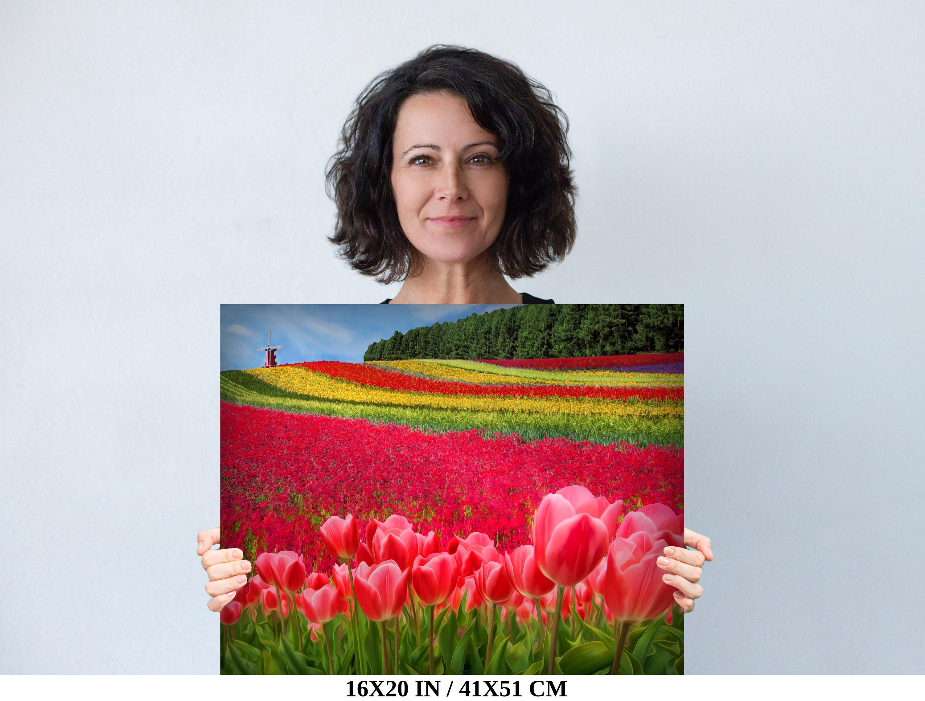 Tulip Farm Wall Art, Colourful Botanical, Painterly Garden Scene ...