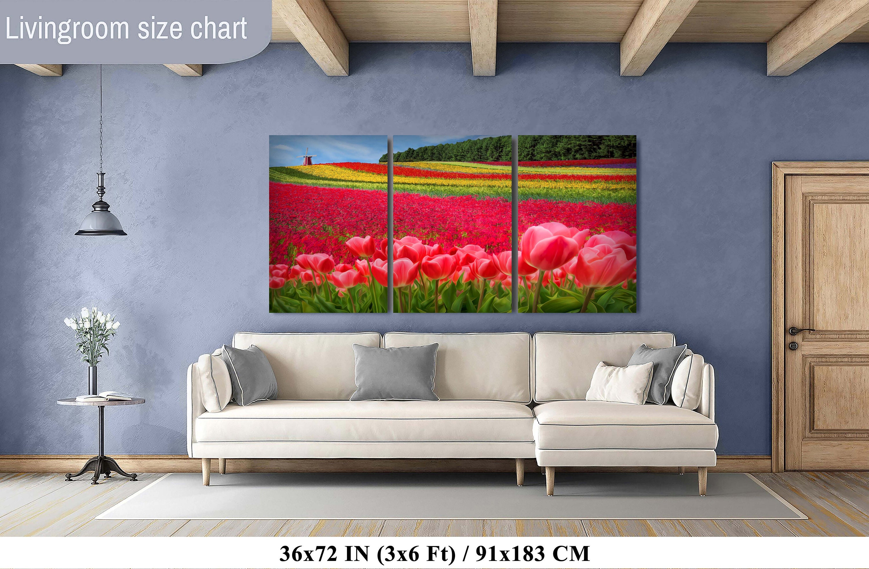 Tulip Farm Wall Art, Colourful Botanical, Painterly Garden Scene ...