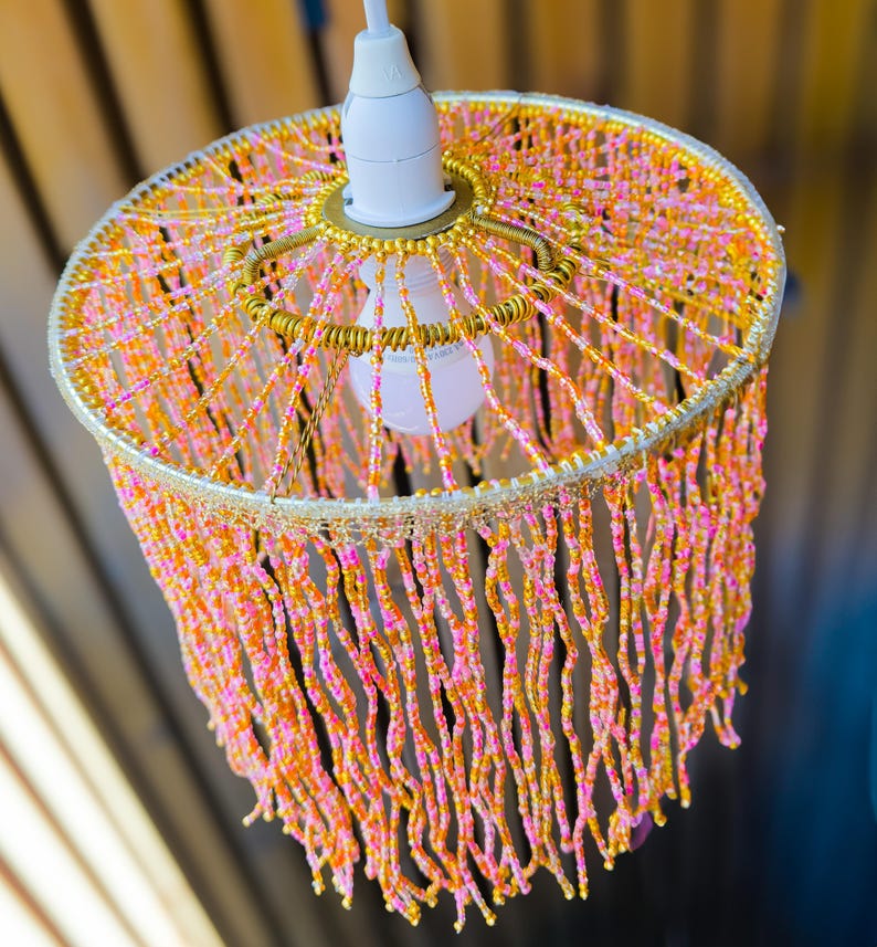 Beaded Lamp Shade - Colourful Boho Lamp - Statement Lighting -dopamine ...