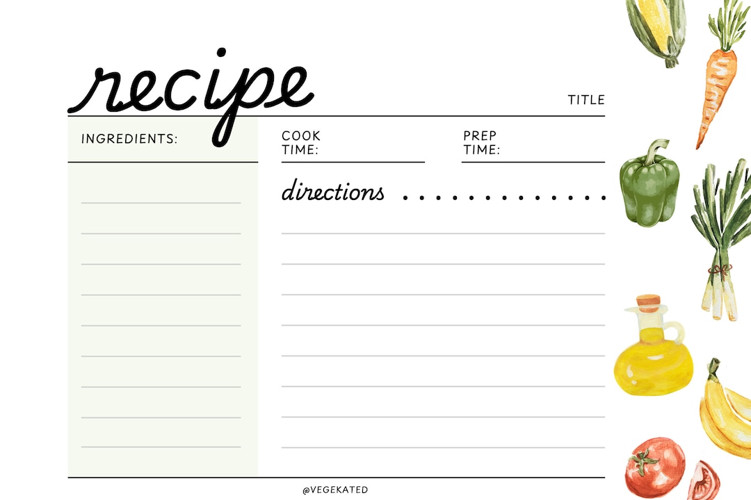 Elegant Recipe Card Downloads | Beautiful Cooking Templates for Home ...
