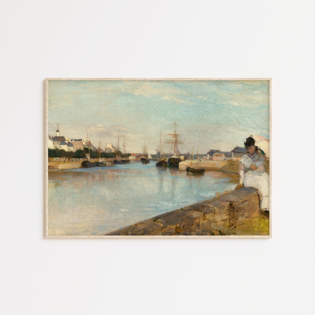 Vintage Impressionist Harbor Scene | Woman by the Water | Oil Painting ...