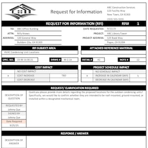 Request for Information RFI Form and RFI Log, 2 Excel Forms, Write and ...