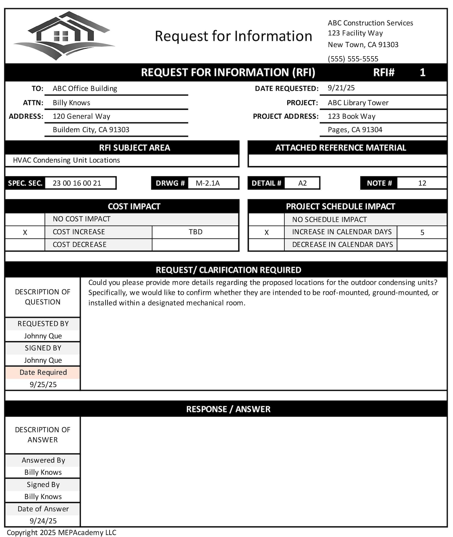 Request for Information RFI Form and RFI Log, 2 Excel Forms, Write and ...