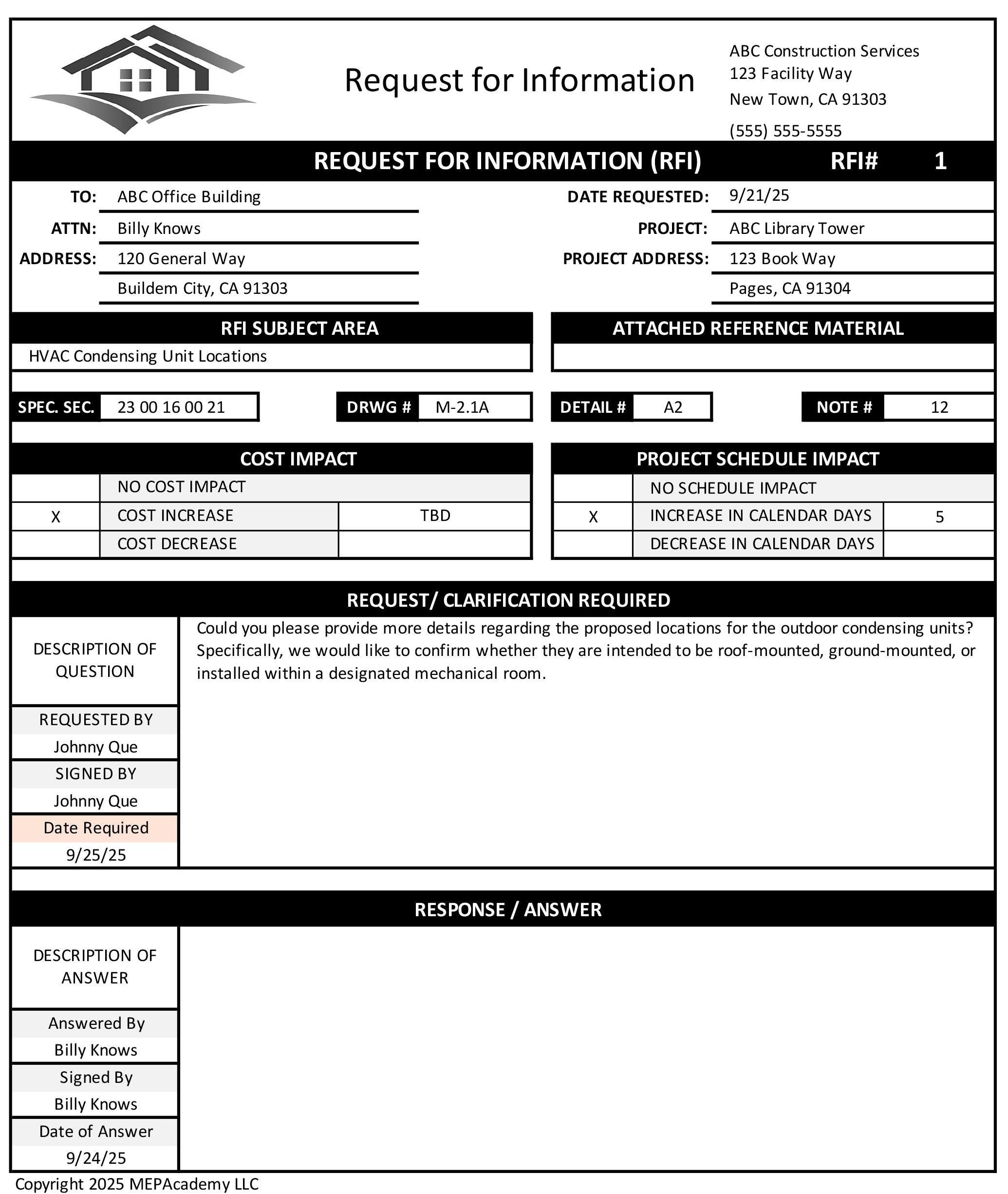 Request for Information RFI Form and RFI Log, 2 Excel Forms, Write and ...